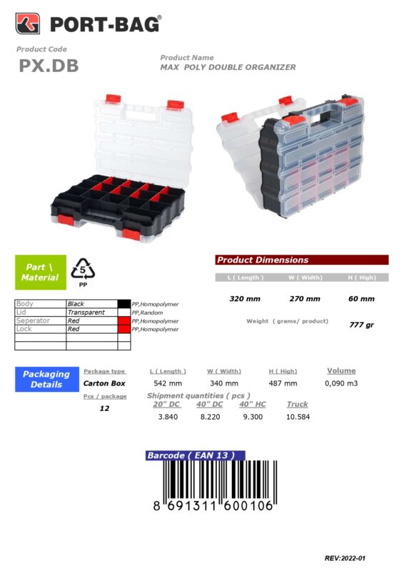 PORT-BAG – PVC organizer POLY MAX, dupli – 320 x 270 x 80 mm – Ferro ...