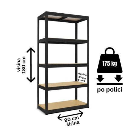 Metalna polica s 5 katova – 180 x 90 x 40 cm, 175 kg/1 – Ferro-Pack d.o.o.