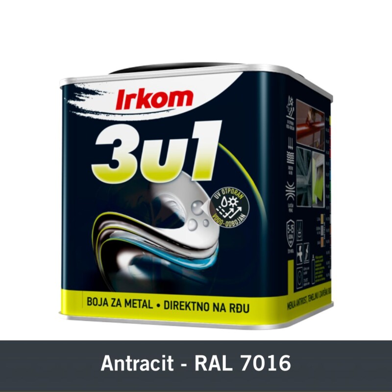 IRKOM boja za metal 3u1 – Antracit, RAL 7016 – 1 kg – Ferro-Pack d.o.o.
