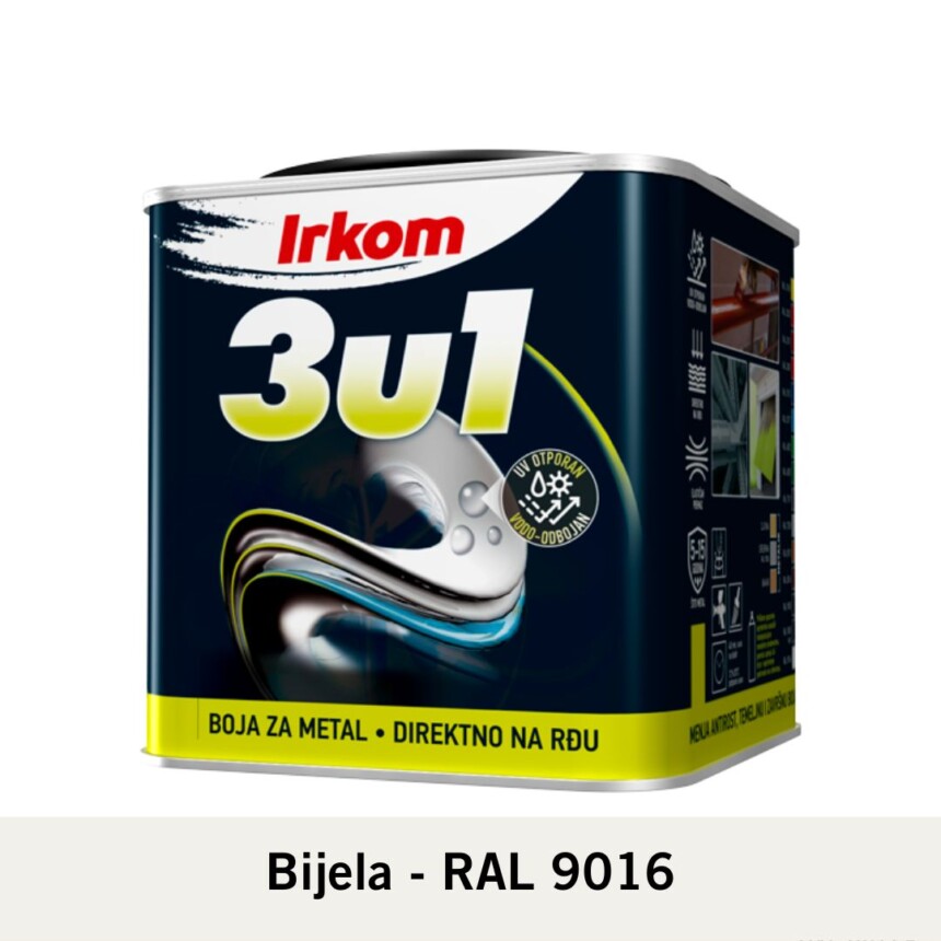 IRKOM boja za metal 3u1 – Bijela, RAL 9016 – 1 kg – Ferro-Pack d.o.o.